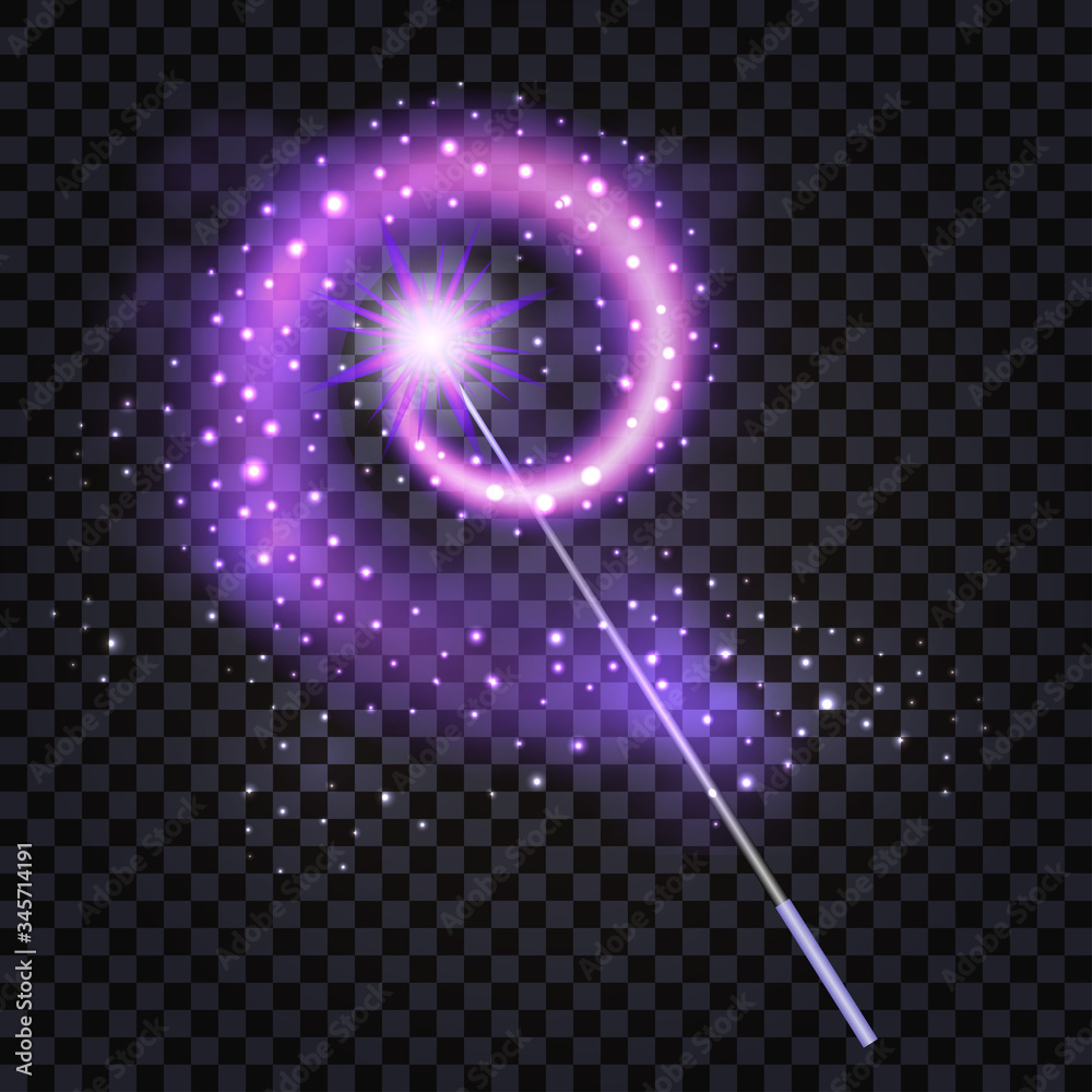 Magic Wand with mysterious purple light glowing trail, star dust and ...