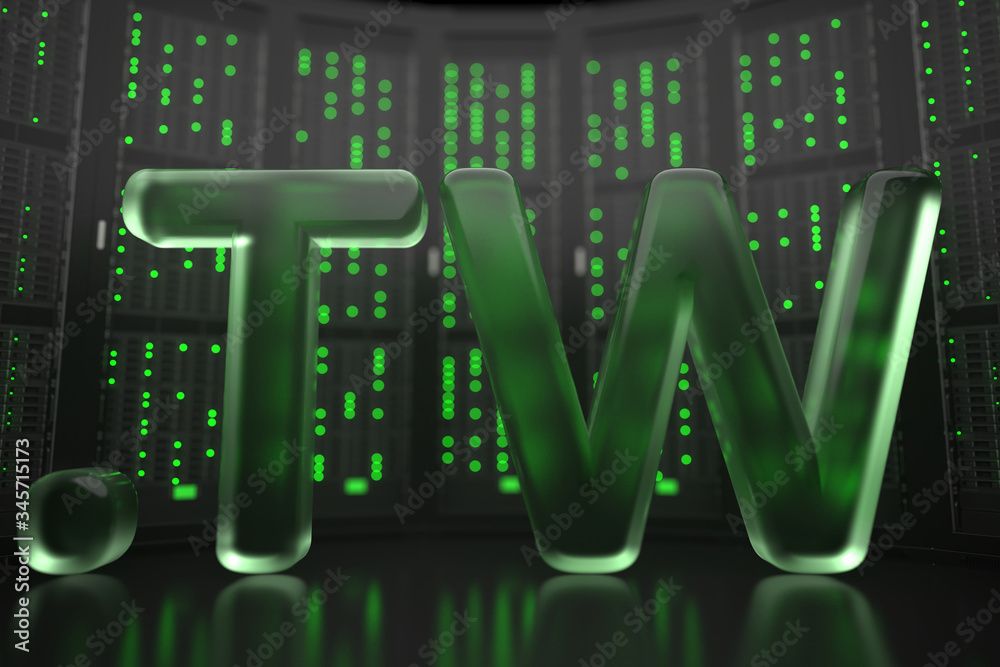 Taiwanese domain .tw on server room background. Internet in Taiwan ...