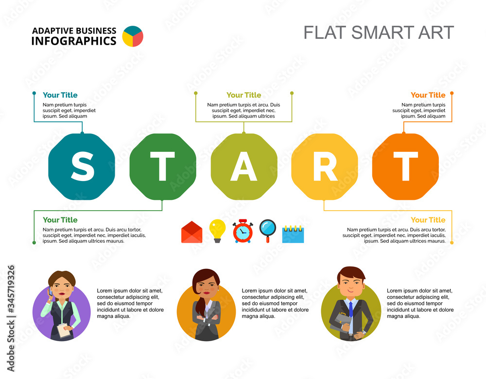 Five options process chart slide template. Business data. Startup ...