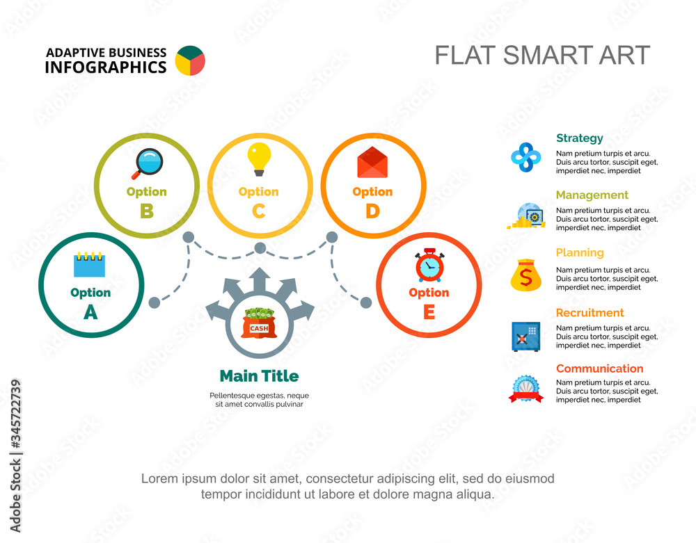 Five options process chart slide template. Business data. Point, plan ...