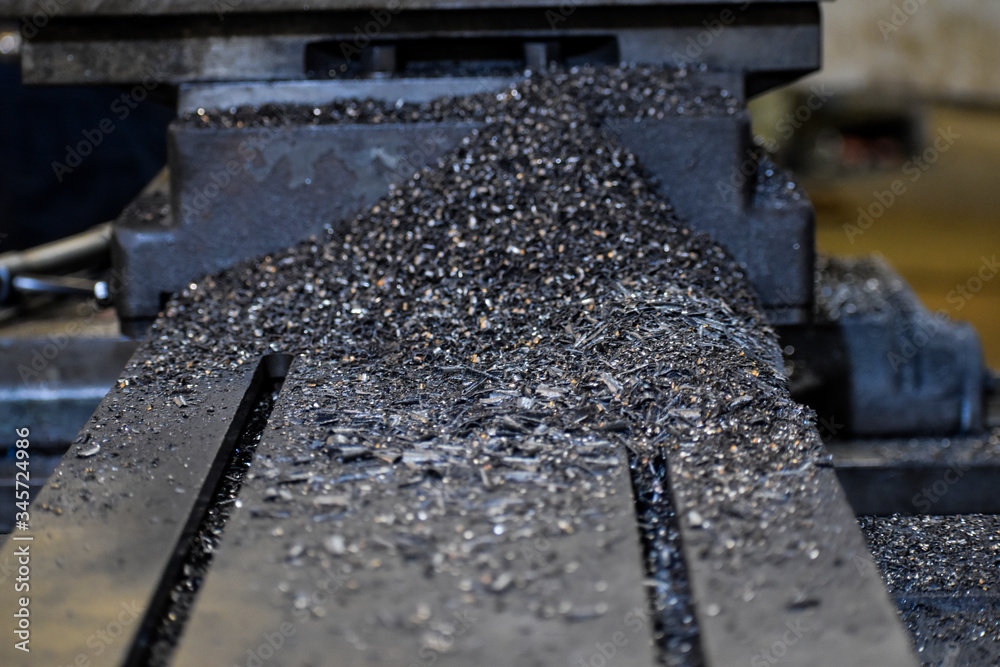 Steel slag from metal mechanic process of fabrication in a slate. Stock ...