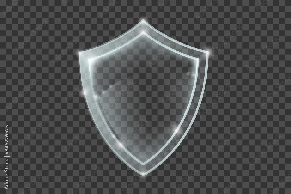 Transparent glass shield. Realistic protection sign. White security ...