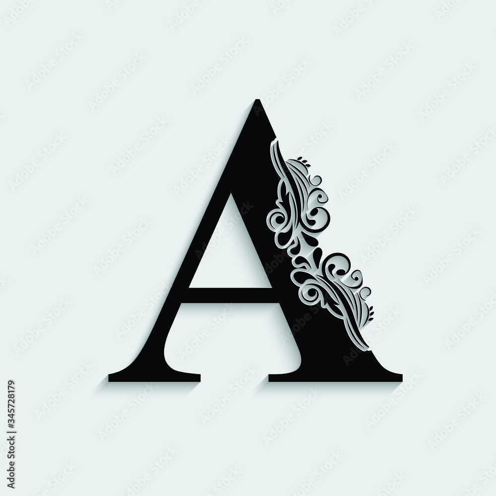 letter A. Black flower alphabet. Beautiful capital letters with shadow ...