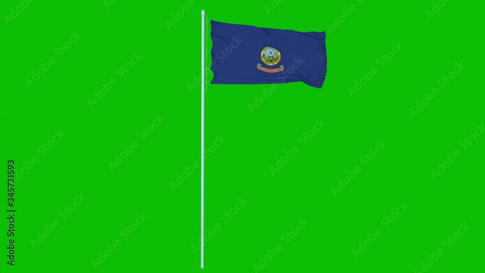 Idaho US state Flag Waving on wind on green screen or chroma key ...