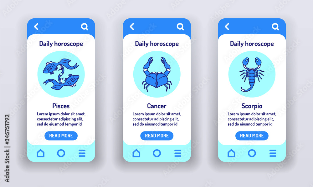 Daily horoscope on mobile app onboarding screens. Predictions and human ...