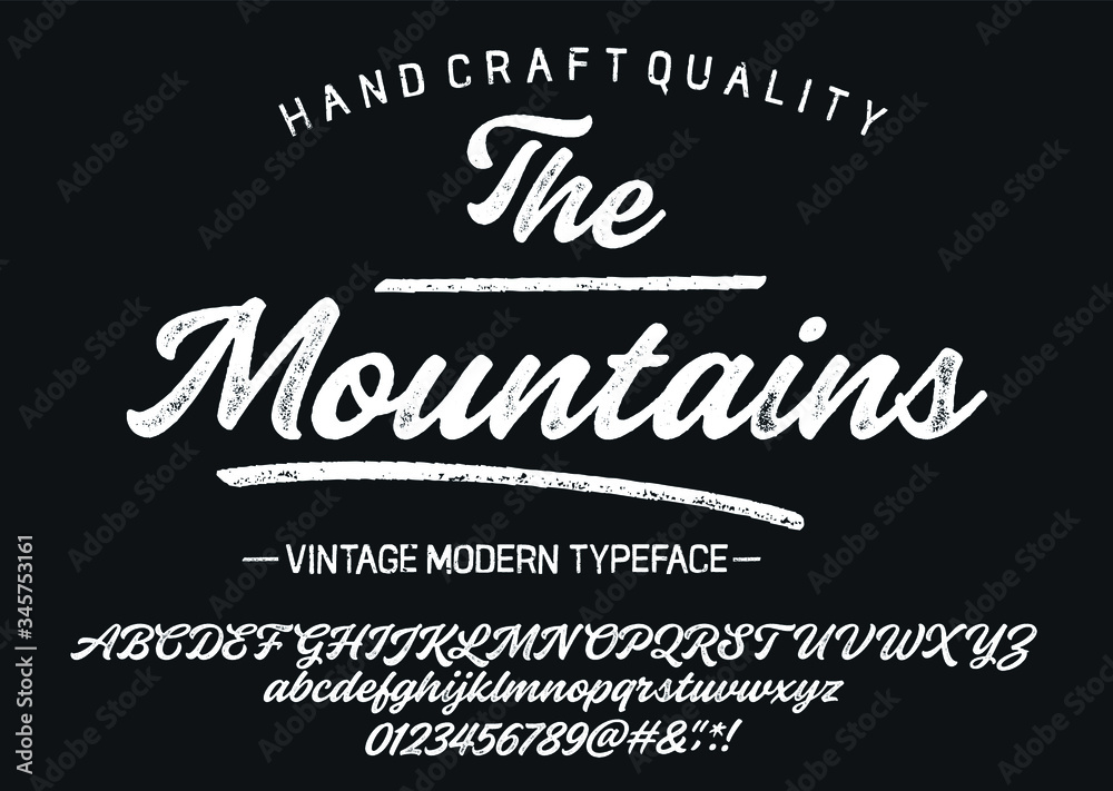 " The Mountains". Vintage Brush Script Modern Alphabet. Retro Typeface ...
