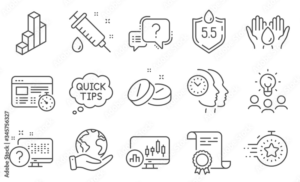 Set of Science icons, such as Question mark, Timer. Diploma, ideas ...