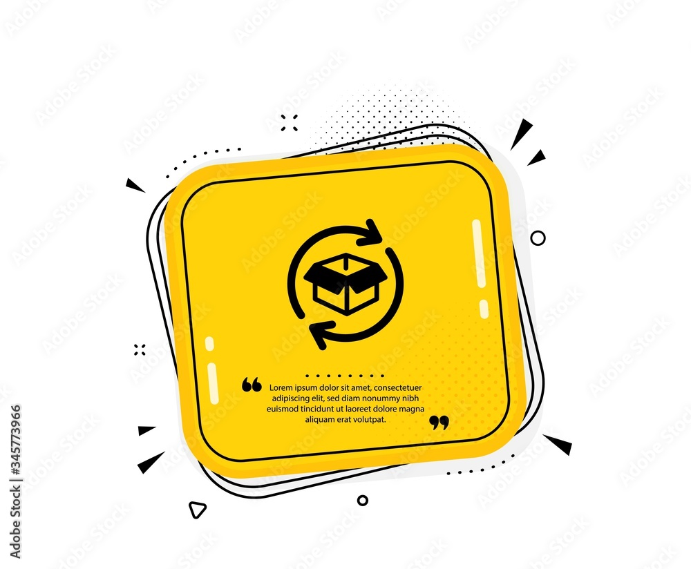 Exchange of goods icon. Quote speech bubble. Return parcel sign ...