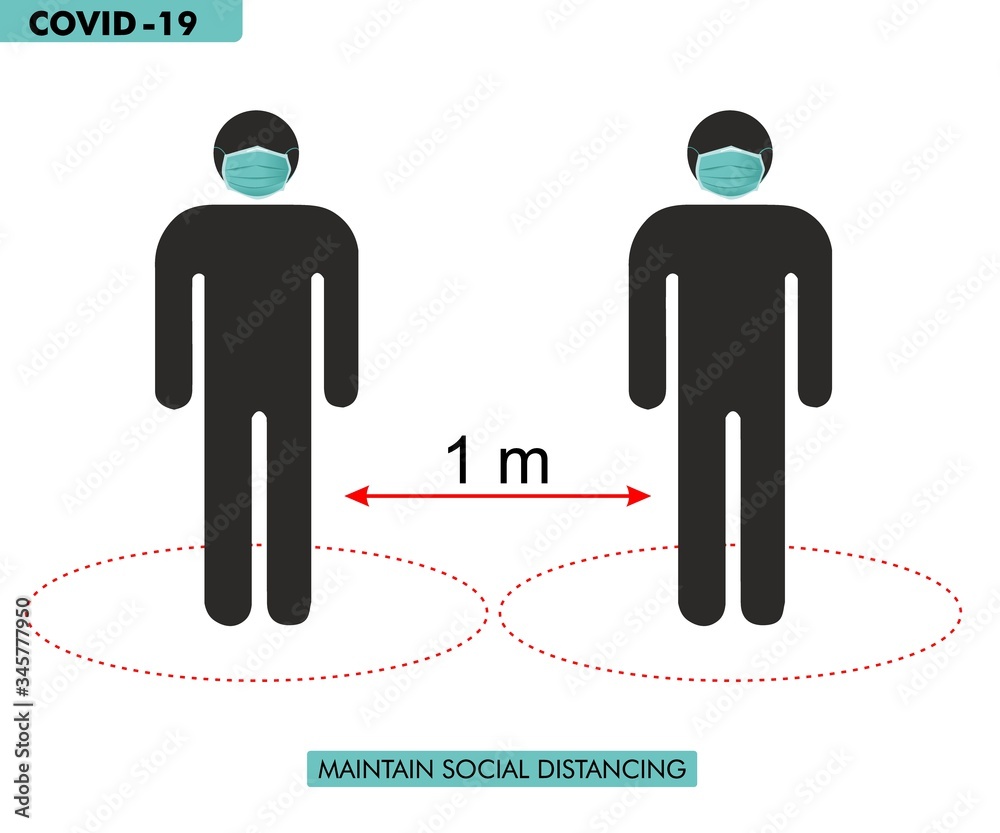 social distance at the time of covid 19. Two pictograms one meter away ...