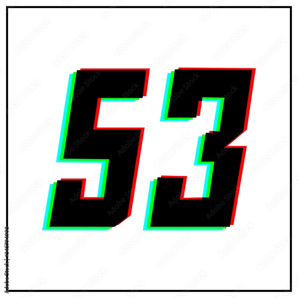 Number 53, fifty three vector desing logo.Dynamic, split-color, shadow ...