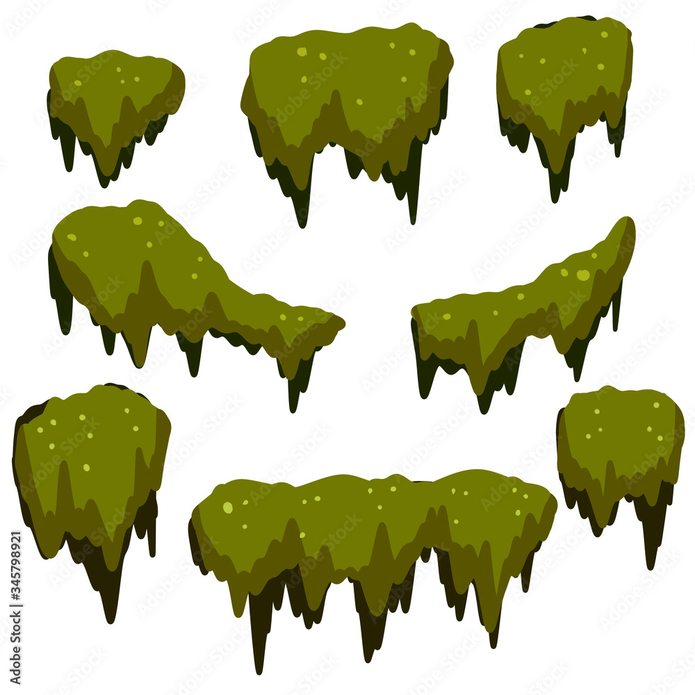 Set of swamp moss of different shapes. Marsh element. bog mud and mold ...