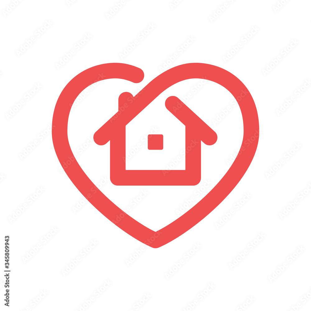 Stay at home symbol. House and heart combined vector icon. Line art ...
