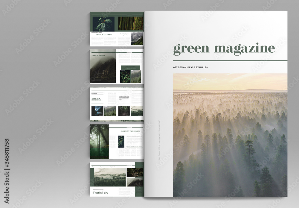 Green Magazine Layout Stock Template | Adobe Stock