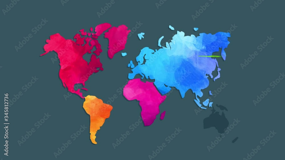 world map painted by hand with watercolor and using unique vivid colors ...