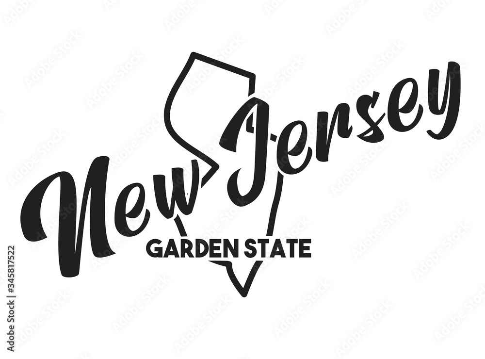 Vector silhouette of New Jersey with a nickname inscription Garden ...
