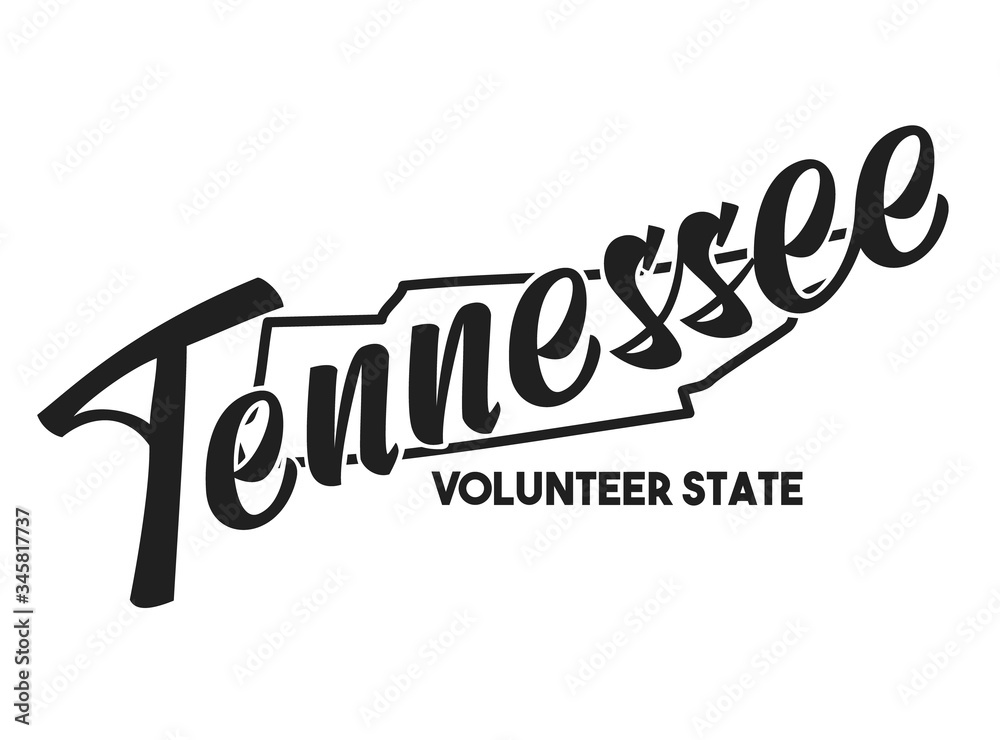 Tennessee vector silhouette. Nickname Volunteer State. Hand-drawn ...