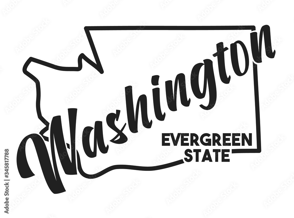 Vector silhouette of Washington. Nickname inscription Evergreen State ...