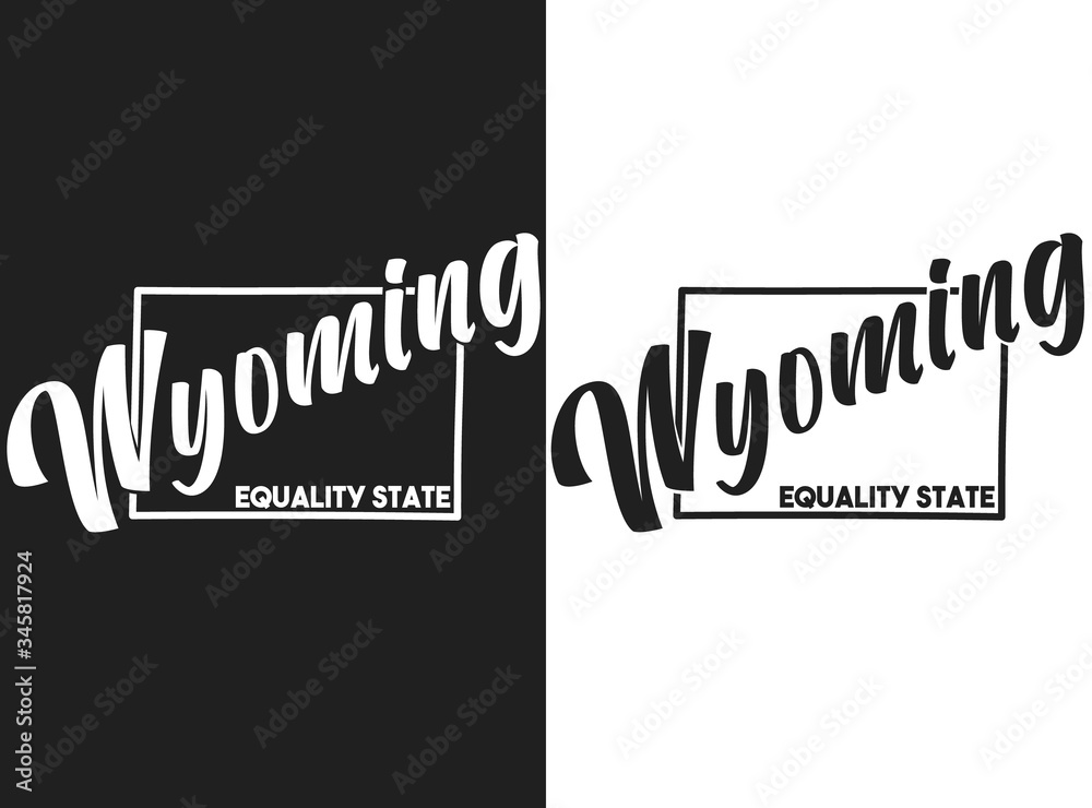 Wyoming vector illustration. Black and white logo of the name of the ...