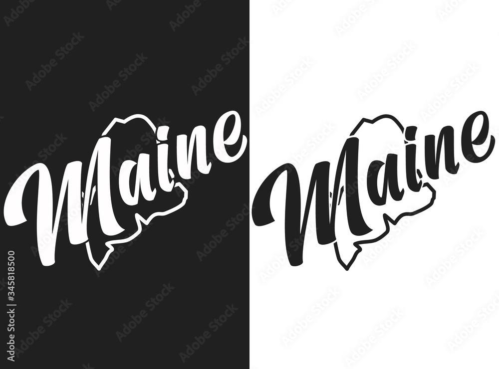 Vector illustration of Maine. Monochrome logo of the USA state ...