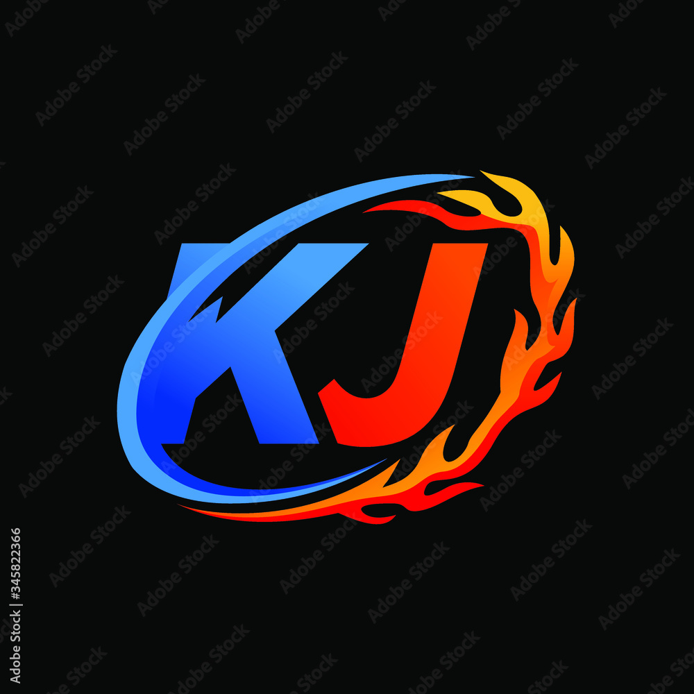 Initial Letters KJ Fire Logo Design Stock Vector | Adobe Stock