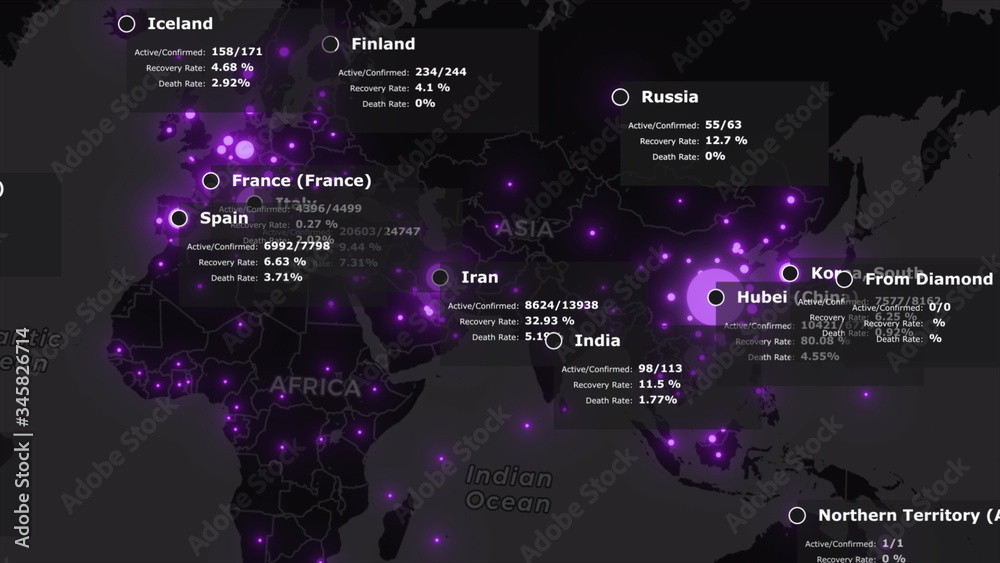 Coronavirus COVID-19 pandemic world map. Epidemic is spreading from ...