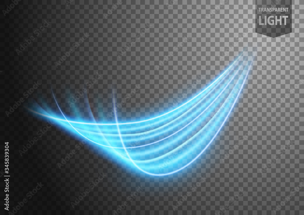 Abstract blue wavy line of light with a transparent background ...