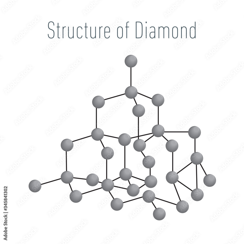 Structure of diamond, crystal lattice of diamond isolated on white ...