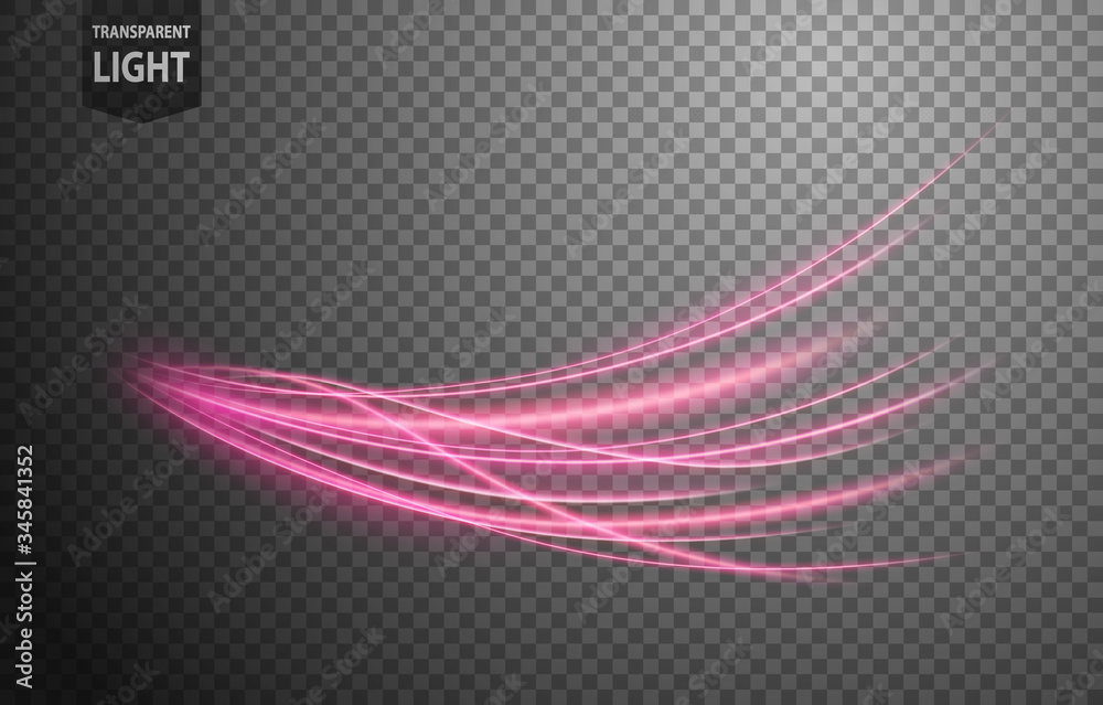 Abstract pink wavy line of light with a transparent background ...