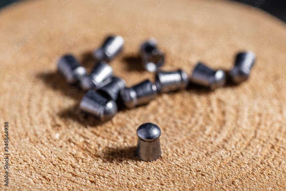 Lead bullets for an air rifle on a tree cut Stock Photo | Adobe Stock