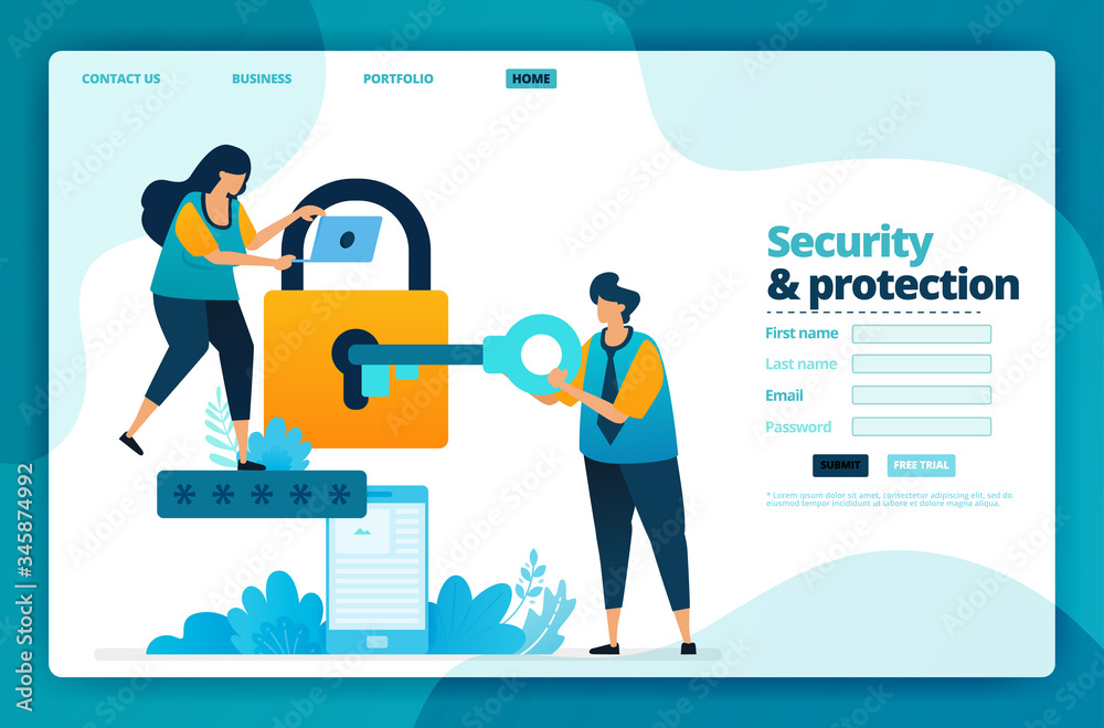 Landing page vector design of security and protection. Design for ...
