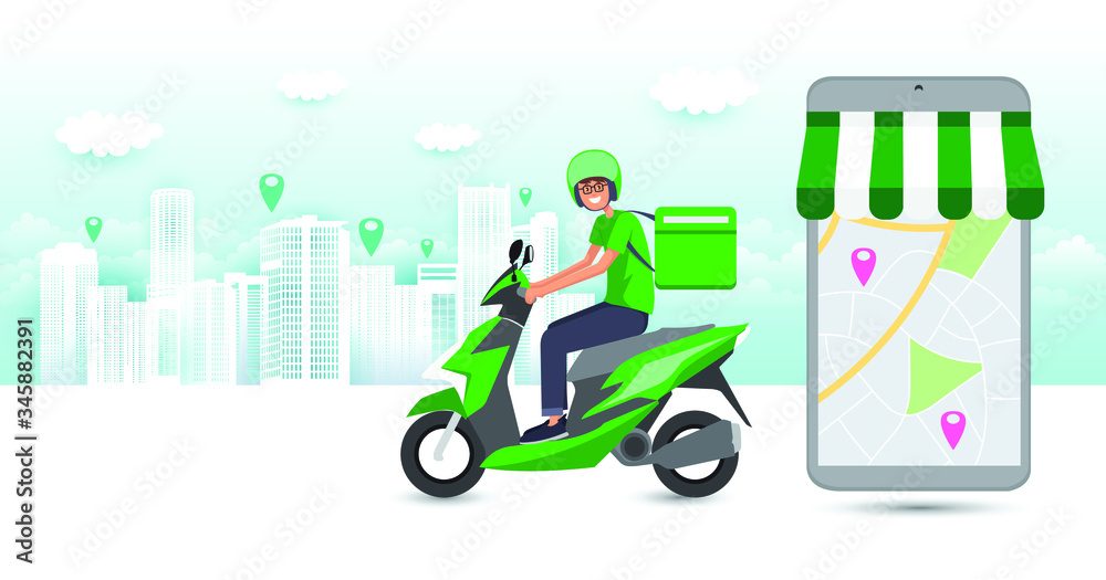 Vecteur Stock Online food order and food delivery service. Uber eat ...