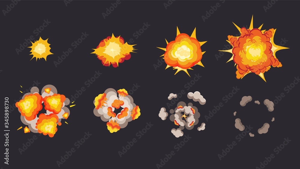 Explosion animation in storyboard. Energy detonating explosives with ...