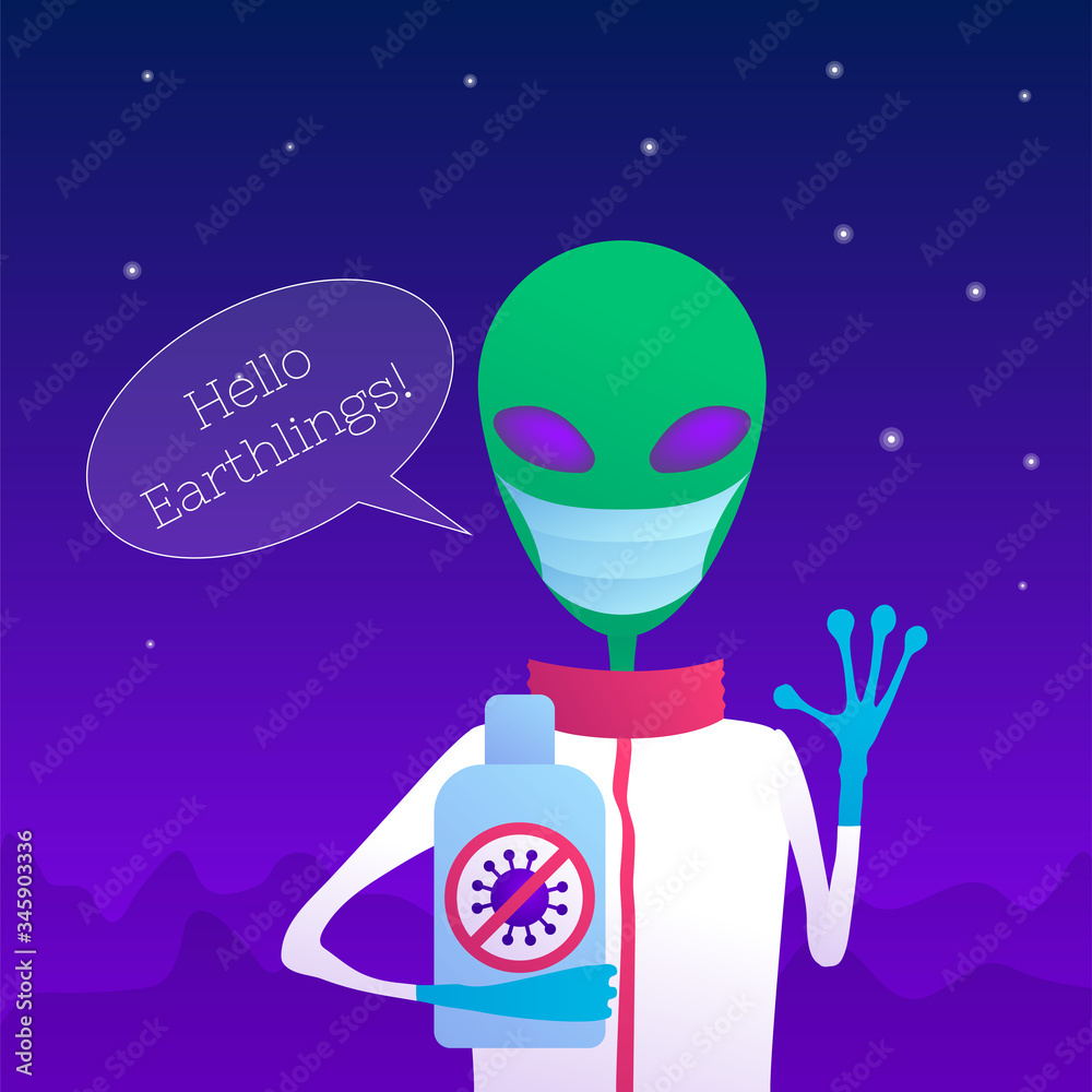 Cute alien visiting earth planet with vaccine from coronavirus ...