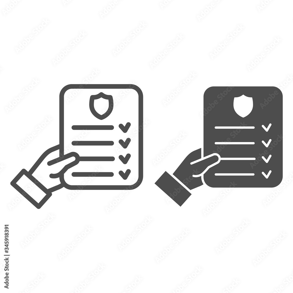 Hand holding approved checklist line and solid icon, delivery and ...