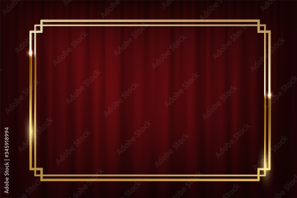 Vintage golden border isolated on dark red curtain background. Vector ...