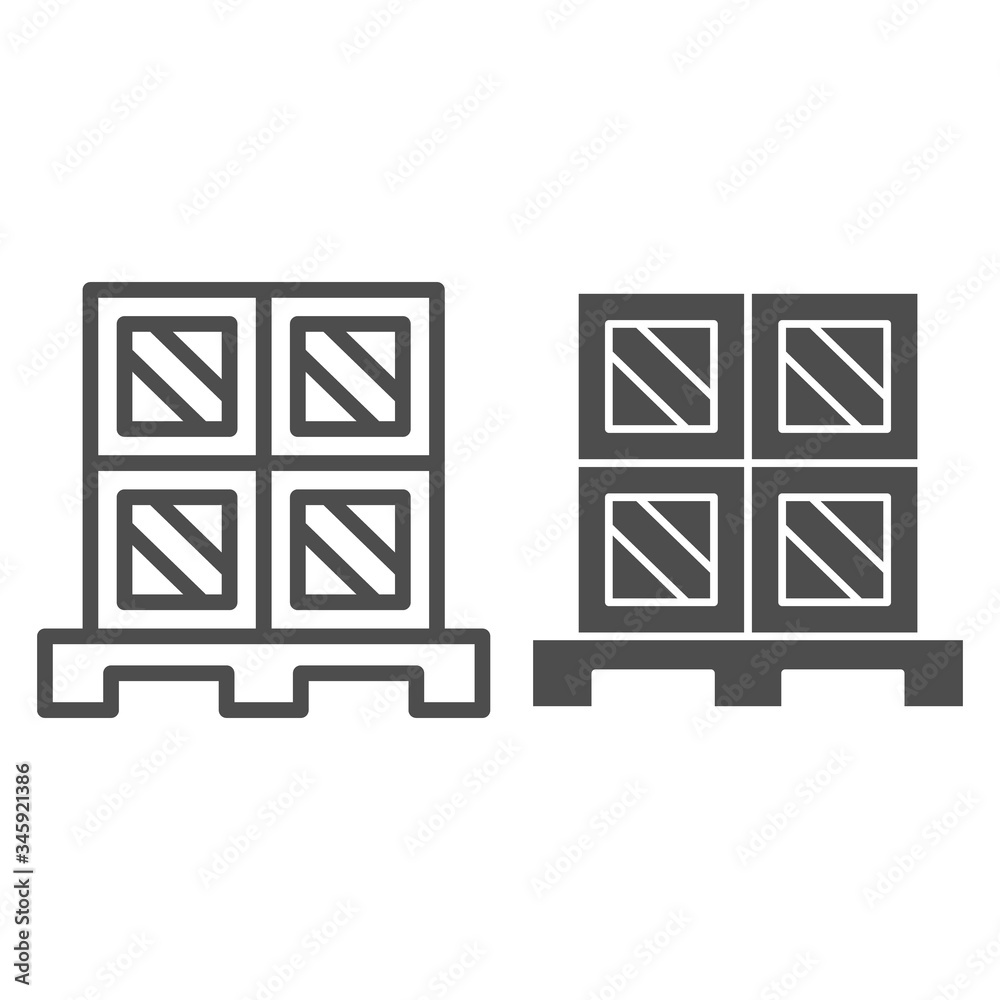 Cargo boxes pallet line and solid icon, warehouse and logistics symbol ...
