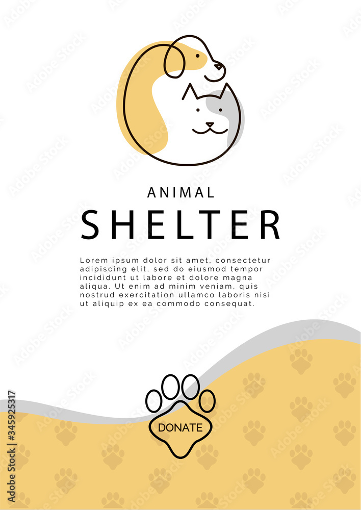 Animal Shelter poster template. Vector logo with cat and dog silhouette ...