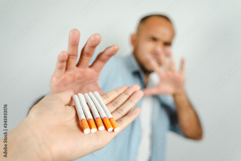 Man refusing a cigarettes. Concept Quitting smoking,World No Tobacco ...