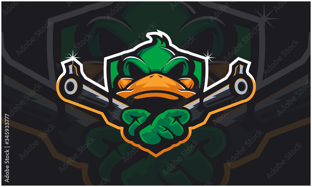Duck head holding two gun, tactical team, Airsoft gun or Paintball club ...