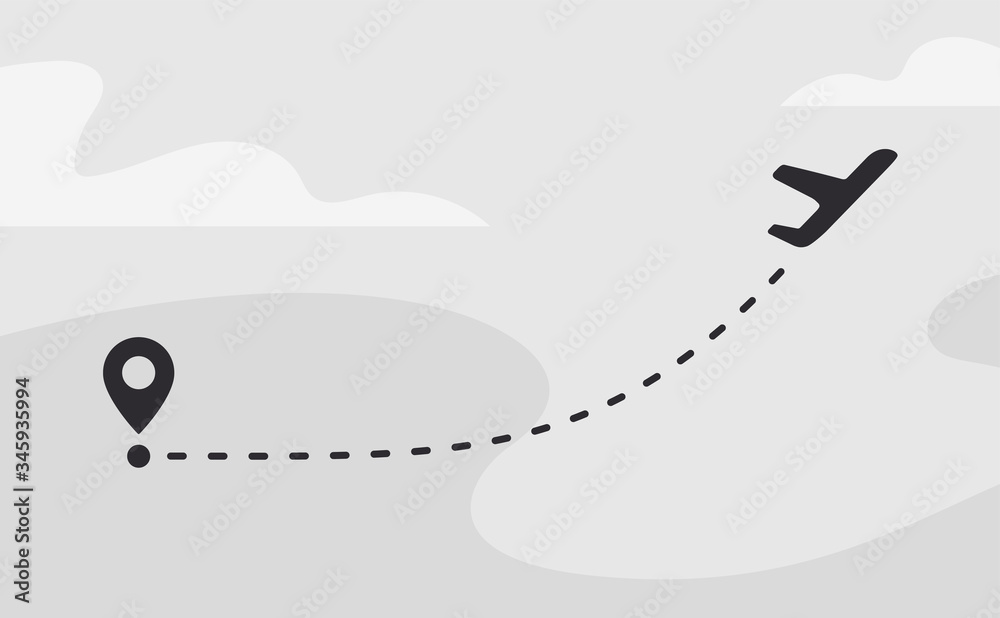 Airplane line path. Plane taking off. Flight of the aircraft. Route ...