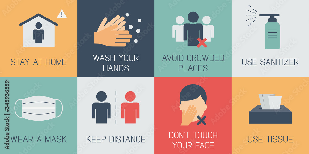Covid-19 prevention infographic. Coronavirus flat icons set ...