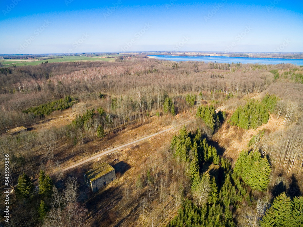 Aerial view of reinforced concrete bunkers belonged to Headquarters of ...