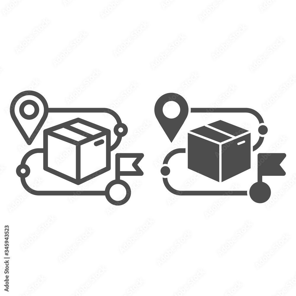 Product box and map pin line and solid icon, Shipping delivery symbol ...