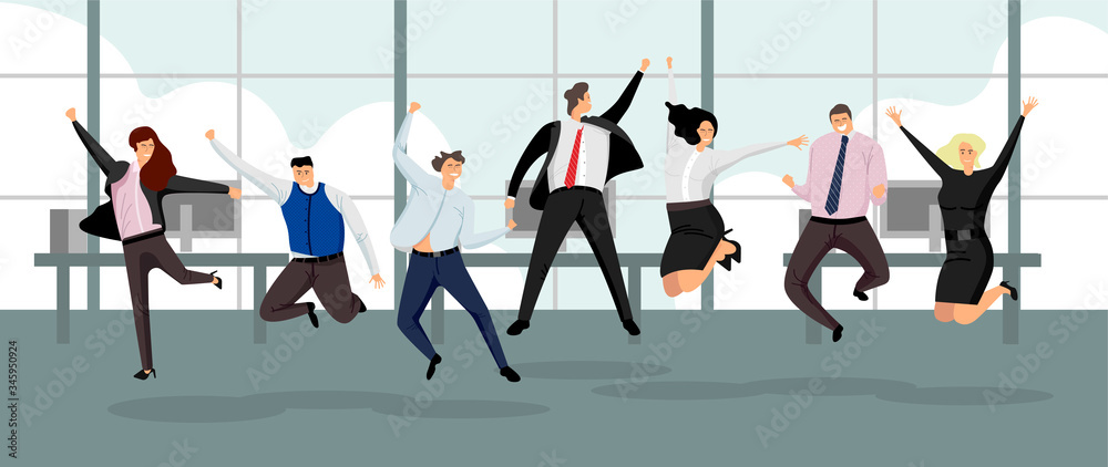 Happy business people. Winning and leadership concept in flat style ...