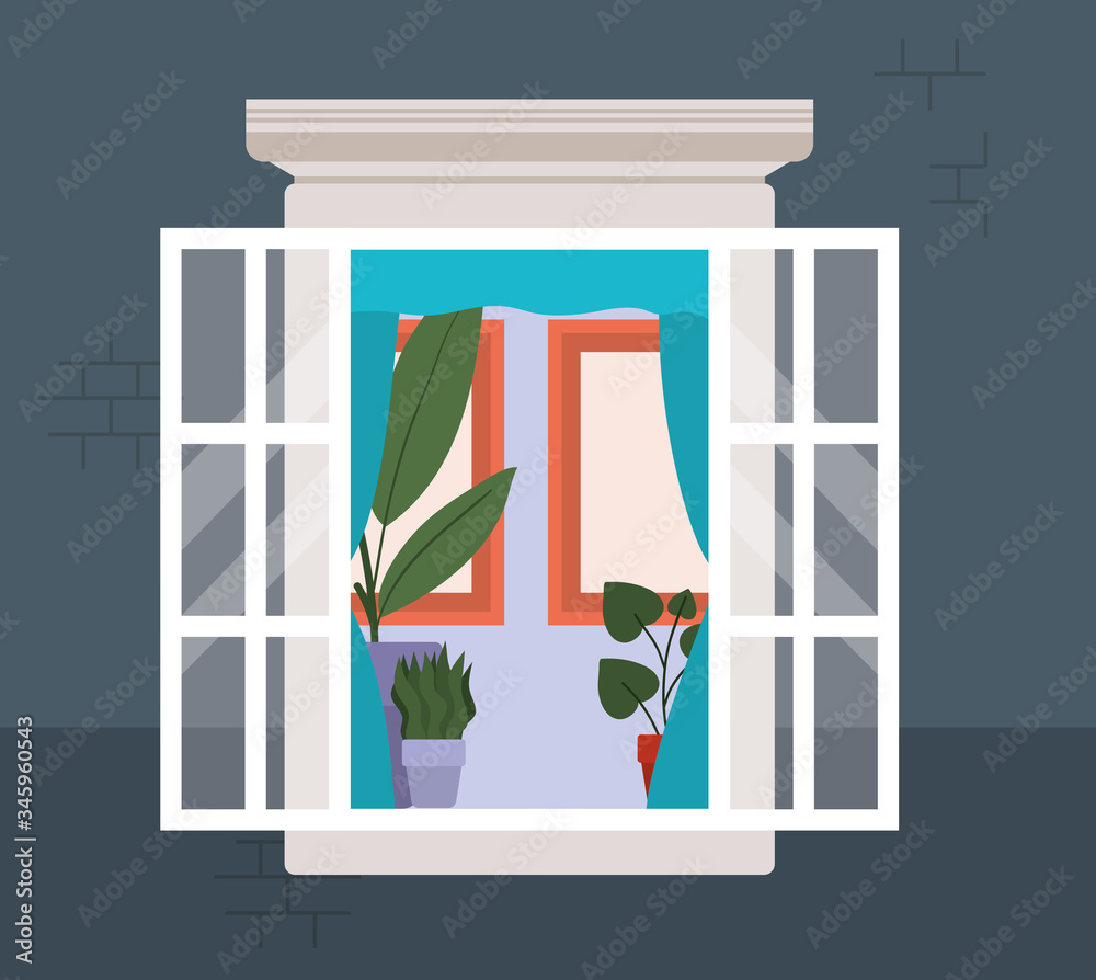 window from outside with view into the blue house vector design Stock ...