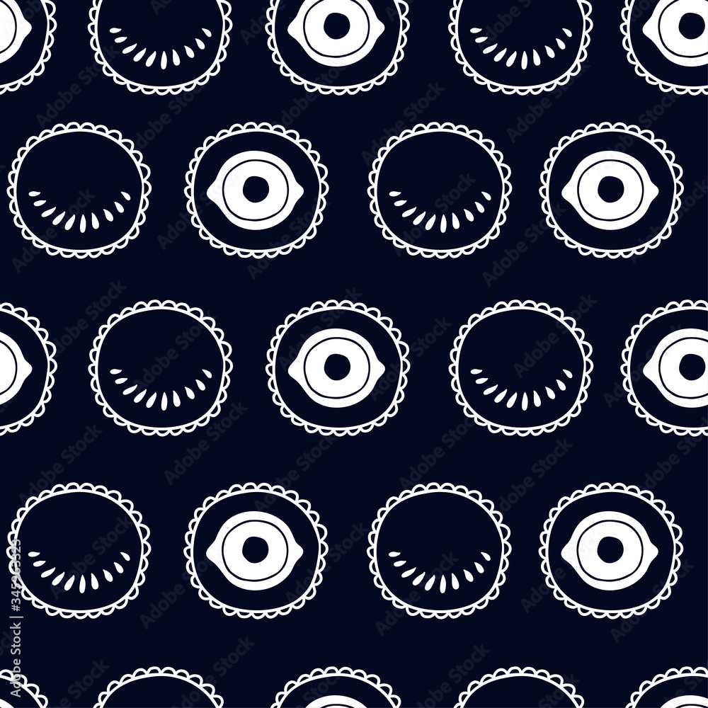 Seamless pattern with white evil mystical eyes on black background in a ...