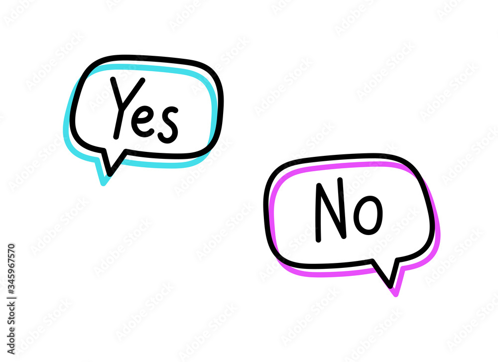 Yes no. Handwritten lettering illustration. Black vector text in blue ...