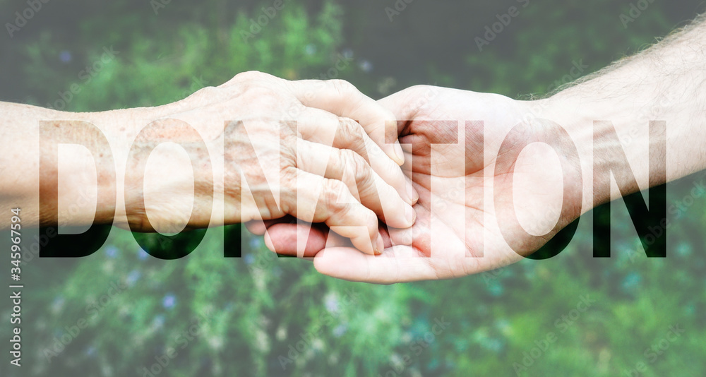 Donation Transparent Text Effect, old and young hands, red heart image ...
