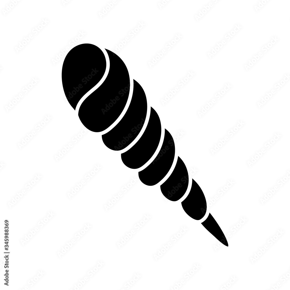 Auger shell black glyph icon. Exotic spiral seashell, conchology ...