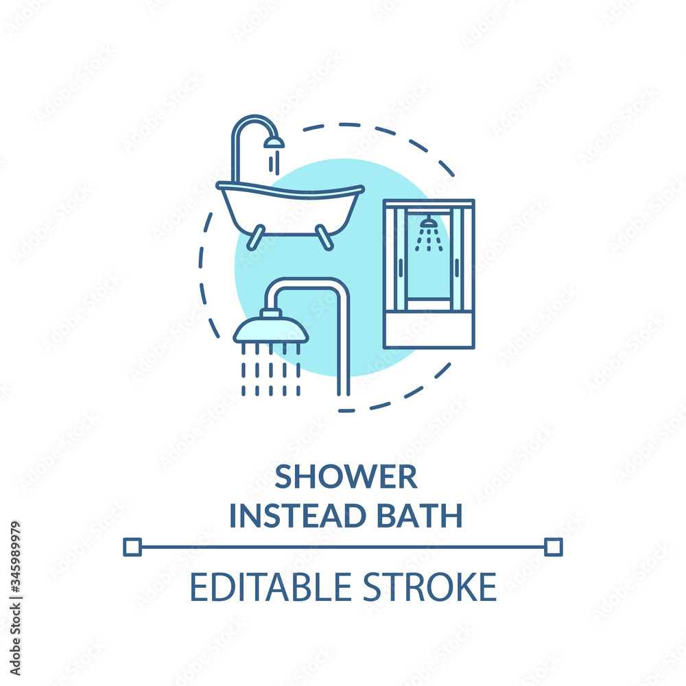 Shower Instead Bath Turquoise Concept Icon Efficient Water Consumption
